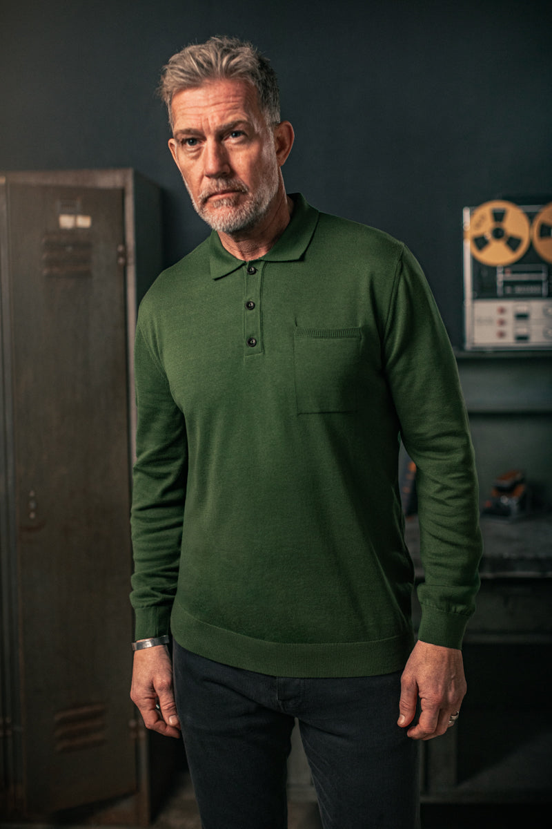 Cedar Knitted Polo Green | Men's Polo | &SONS